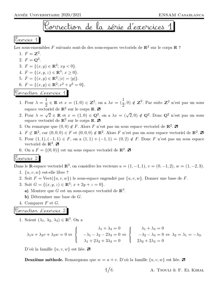 Exercices de sous-espaces vectoriels | PDF | Espace vectoriel | Sous ...