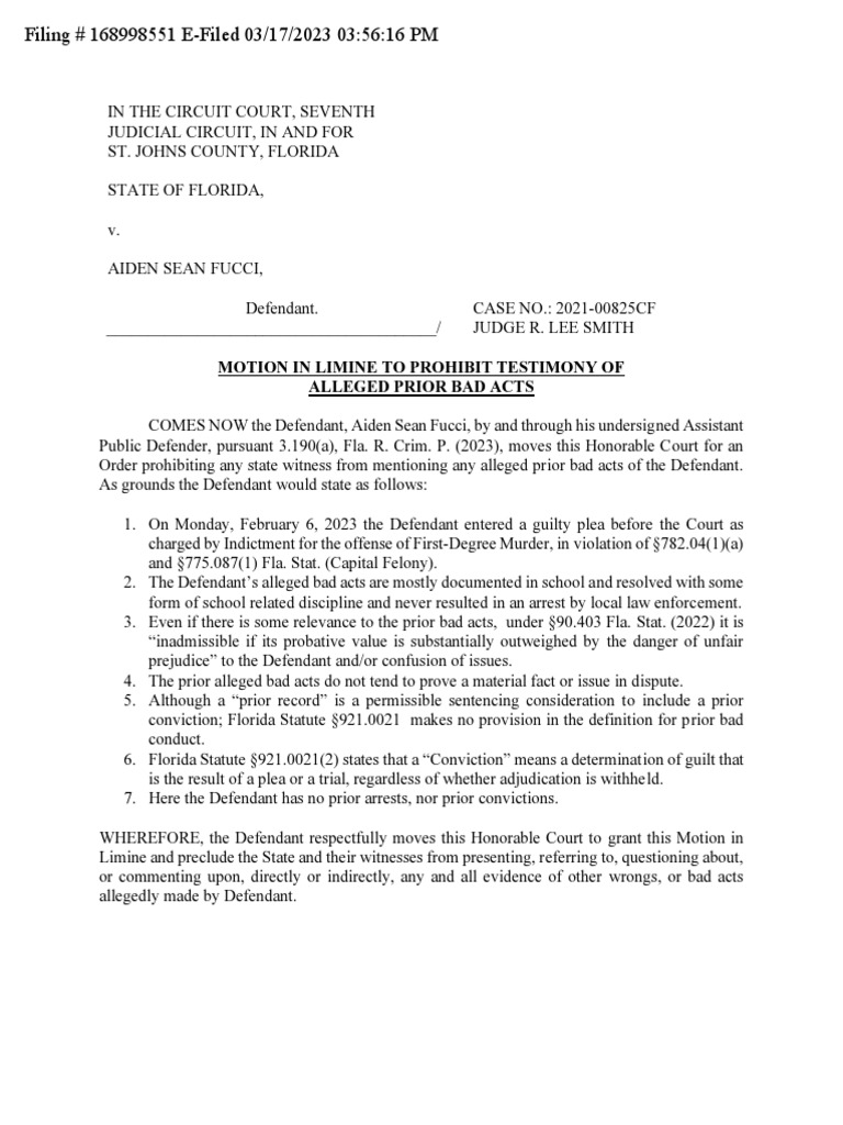 Motion To "Prohibit Testimony of Alleged Prior Bad Acts" | PDF ...