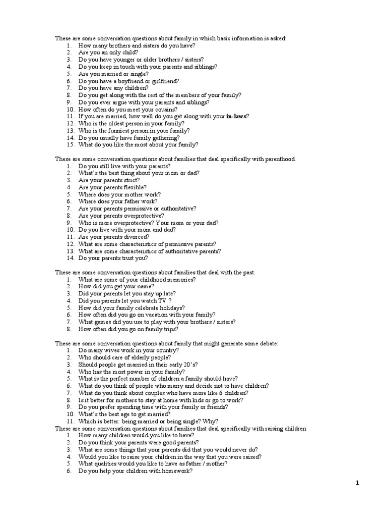 Conversation Questions Family | PDF | Sibling | Family