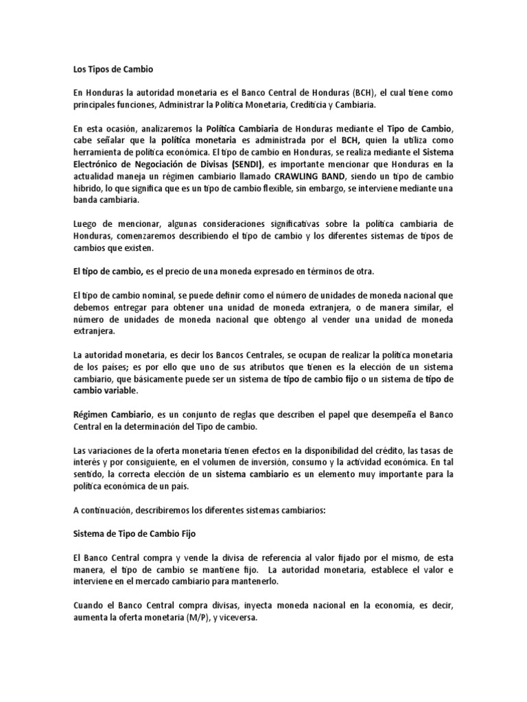 Tipos Cambio Honduras | PDF | Tipo de cambio | Moneda