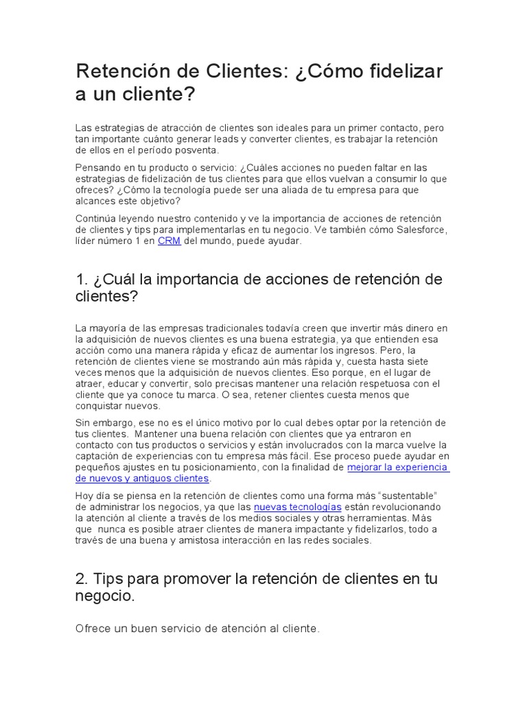 Retención de Clientes | PDF | Cliente | Servicio al Cliente