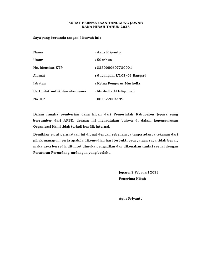 Surat Pernyataan Tanggung Jawab | PDF