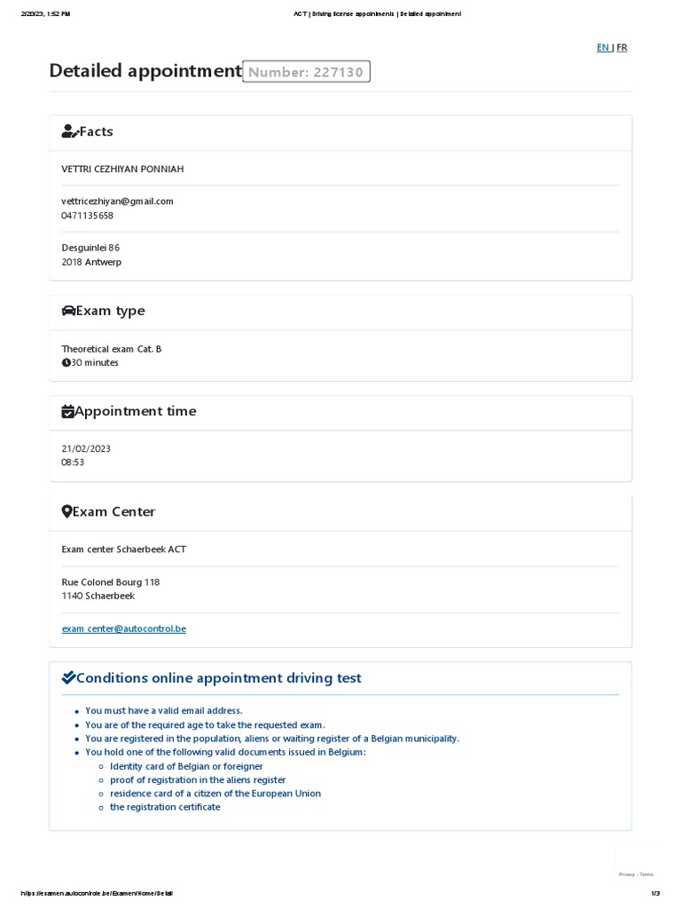 ACT - Driving License Appointments - Detailed Appointment | PDF ...