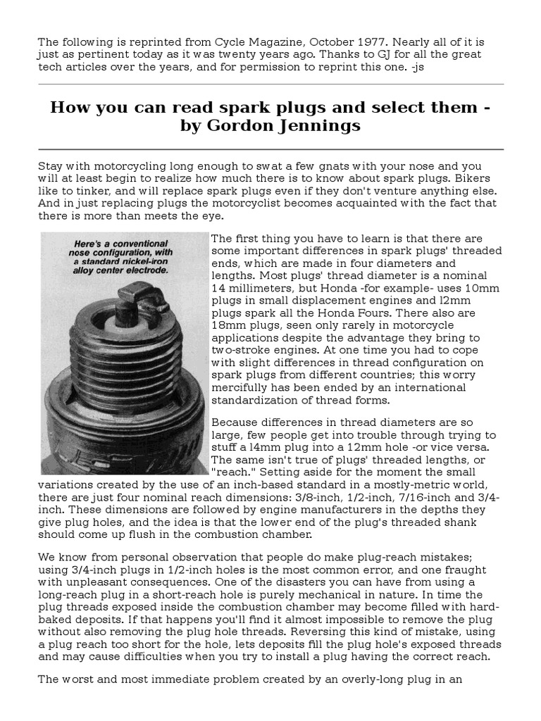 How You Can Read Spark Plugs and Select Them - by Gordon Jennings | PDF | Propulsion ...