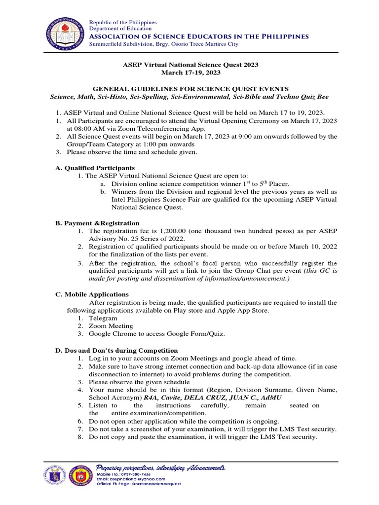 ASEP National Science Quest 2023 Guide | PDF | Internet | Cyberspace