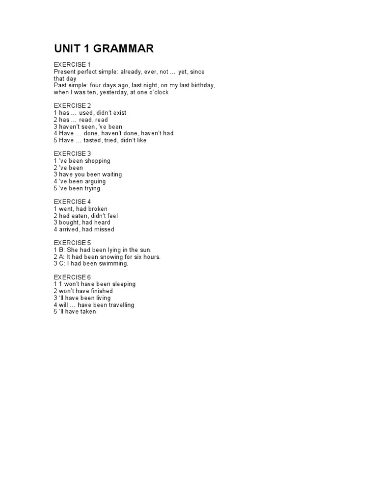 UNIT 1 GRAMMAR Answer Keys | PDF