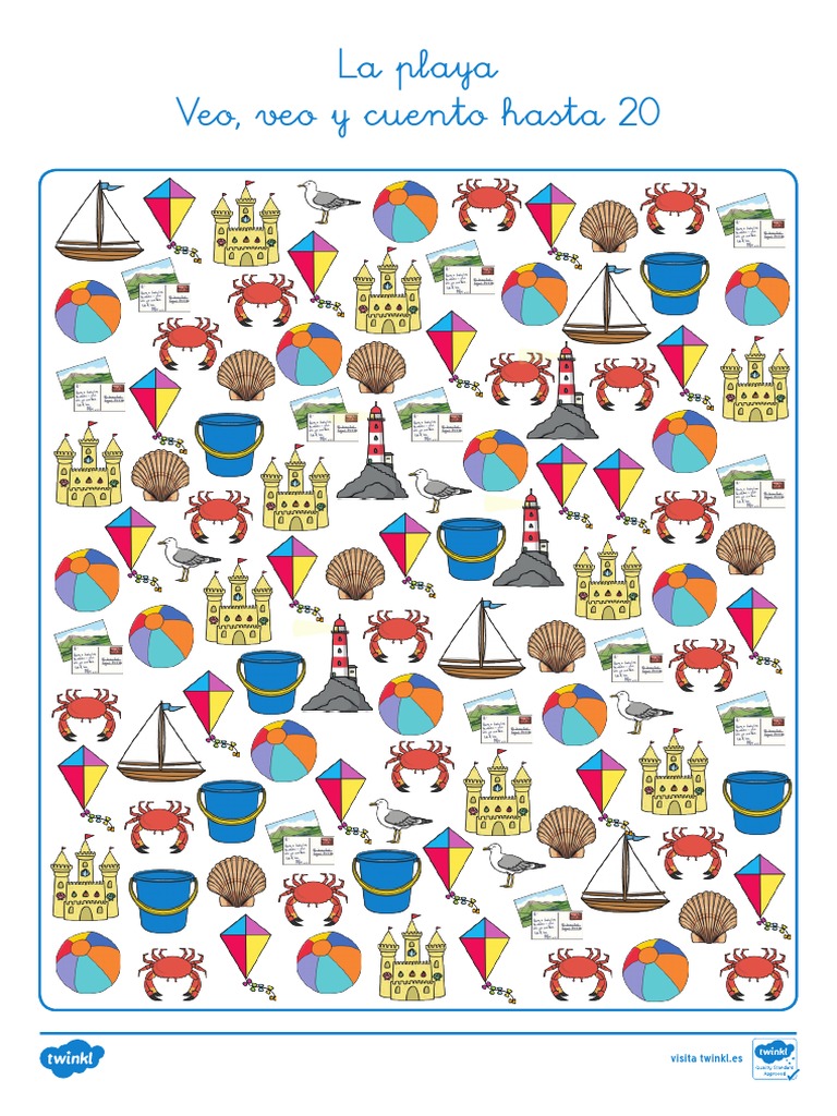 Es T TP 1331 La Playa Veo Veo y Cuento Hasta 20 Ficha de Actividad | PDF