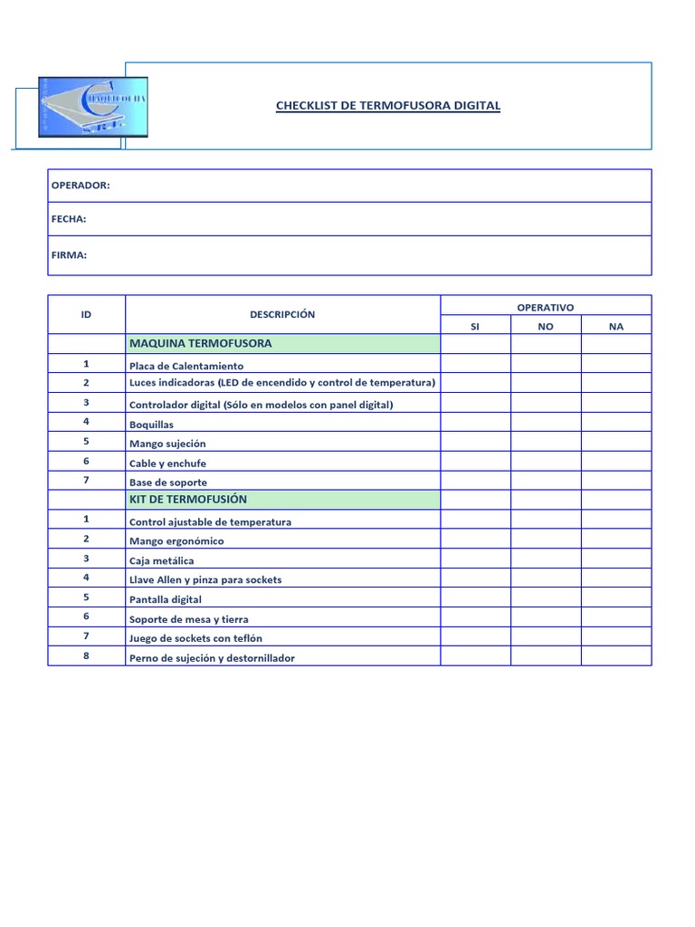 Checklist de Termofusora Digital | PDF