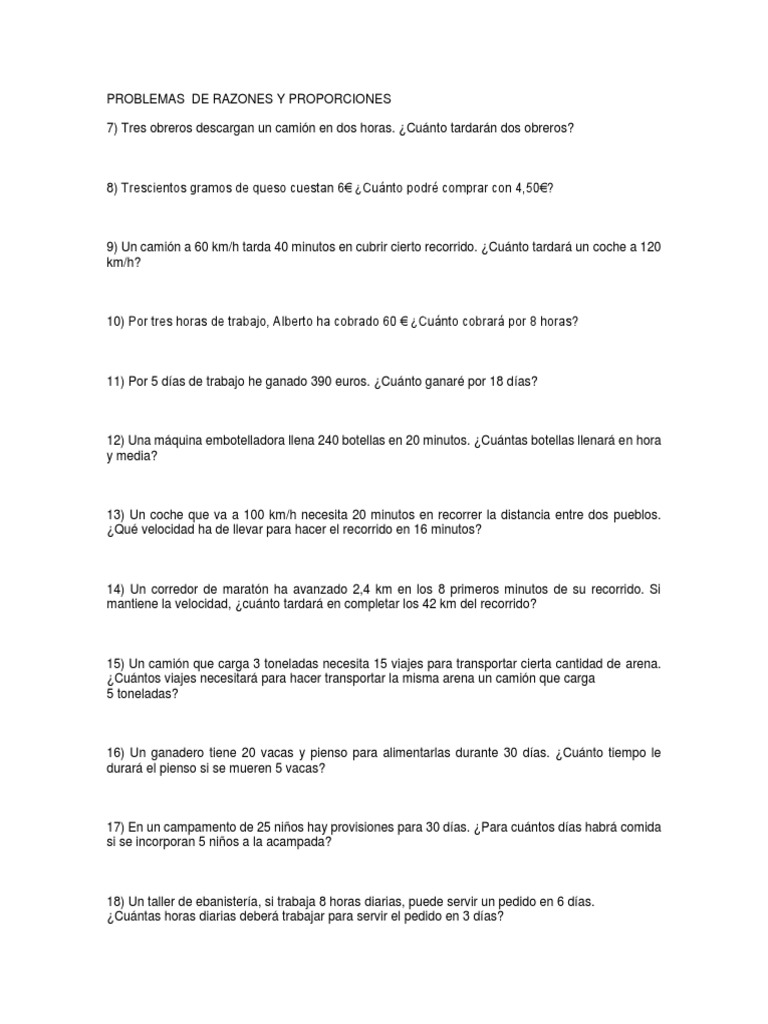 Problemas de Razones y Proporciones | PDF