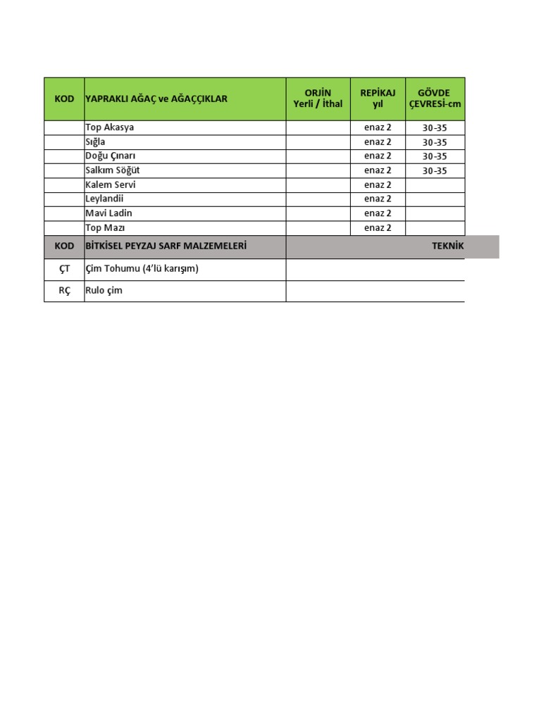 Bitki Listesi Ve Detaylar | PDF