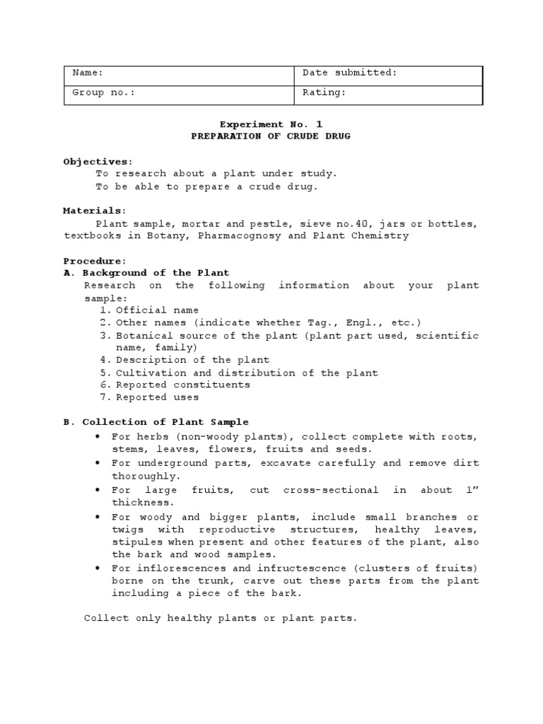 Procedures Experiment 1 3 Pdf Weight Plants