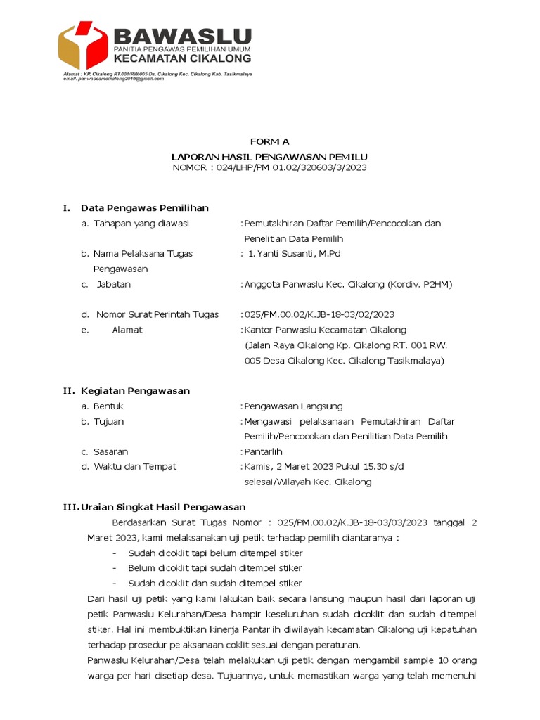 Form A Uji Petik | PDF