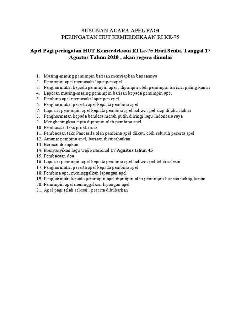 SUSUNAN ACARA APEL PAGI | PDF