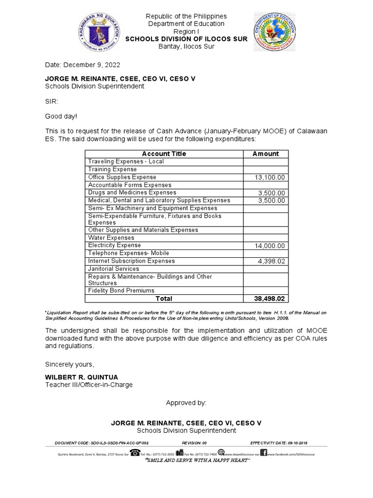 002 Letter Request January February Mooe 2023 | PDF | Service Industries