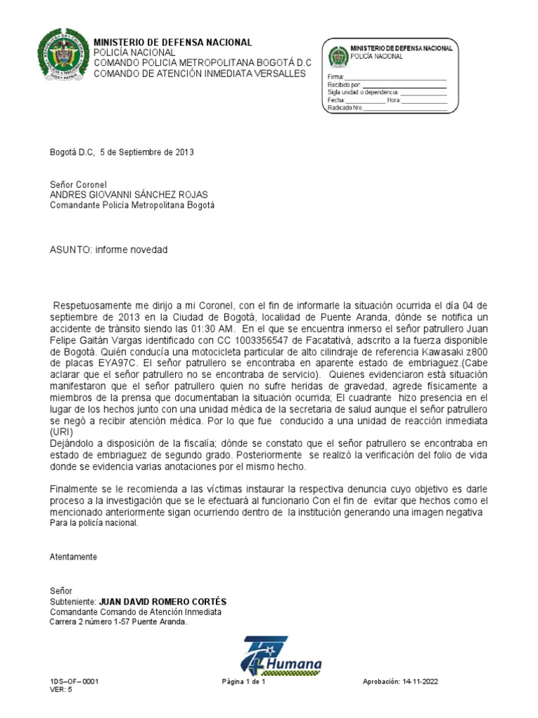 Informe Novedad Policial | PDF Informe Novedad Policial | PDF
