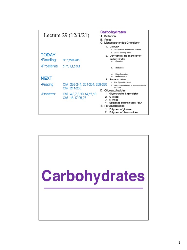 29 Carbohydrates 1 PDF | PDF | Carbohydrates | Polysaccharide