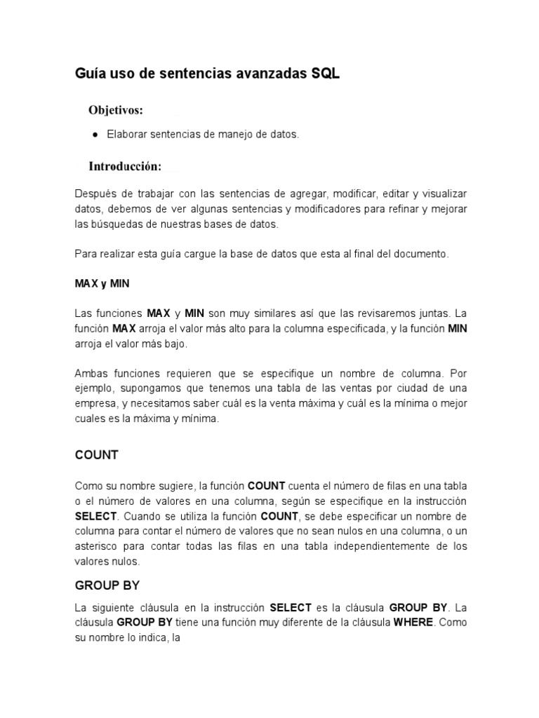 Guia Consultas SQL | PDF | SQL | Gestión de tecnología de la información
