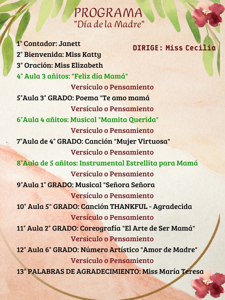 Programa Día de La Madre | PDF
