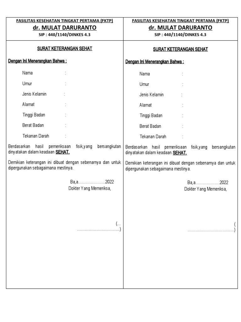 surat keterangan sehat.docx | PDF