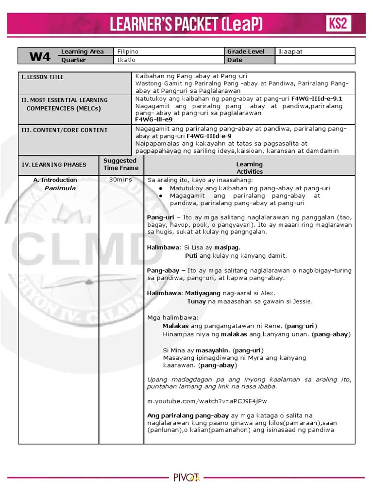 LeaP-Filipino-G4-Week 4-Q3 | PDF