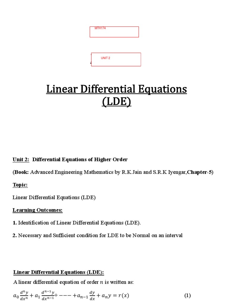 Unit 21 Linear Diff - Eqns1 | PDF | Ordinary Differential Equation ...