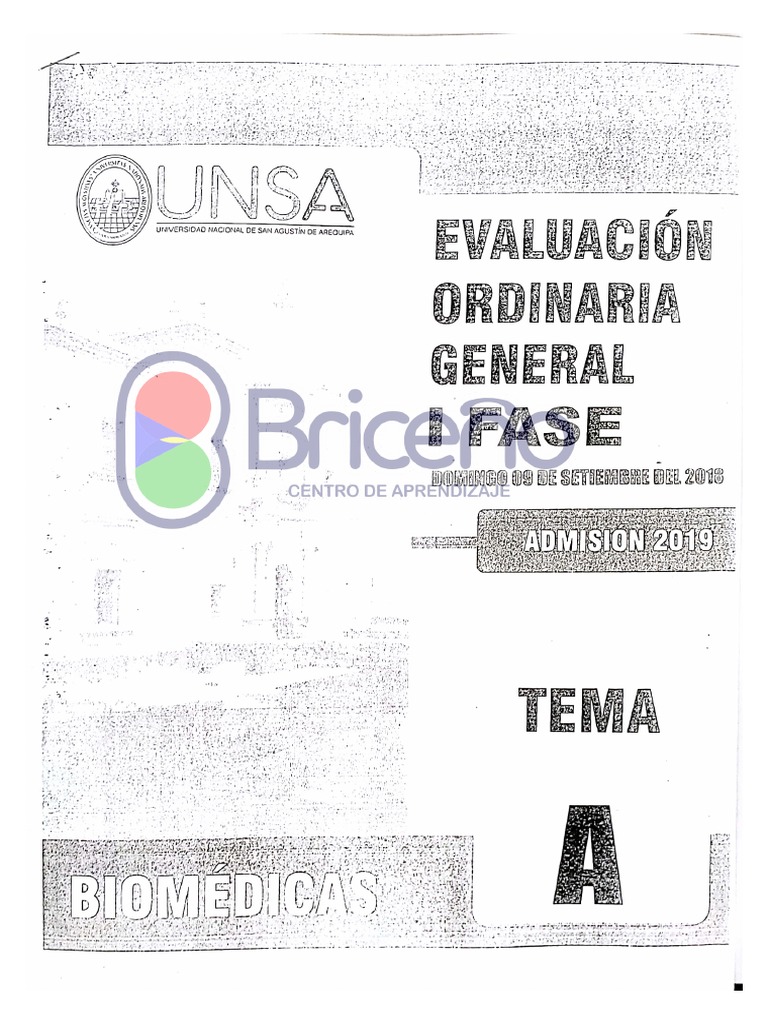 Examen Ordinario Biomedicas Unsa 2019 I | PDF