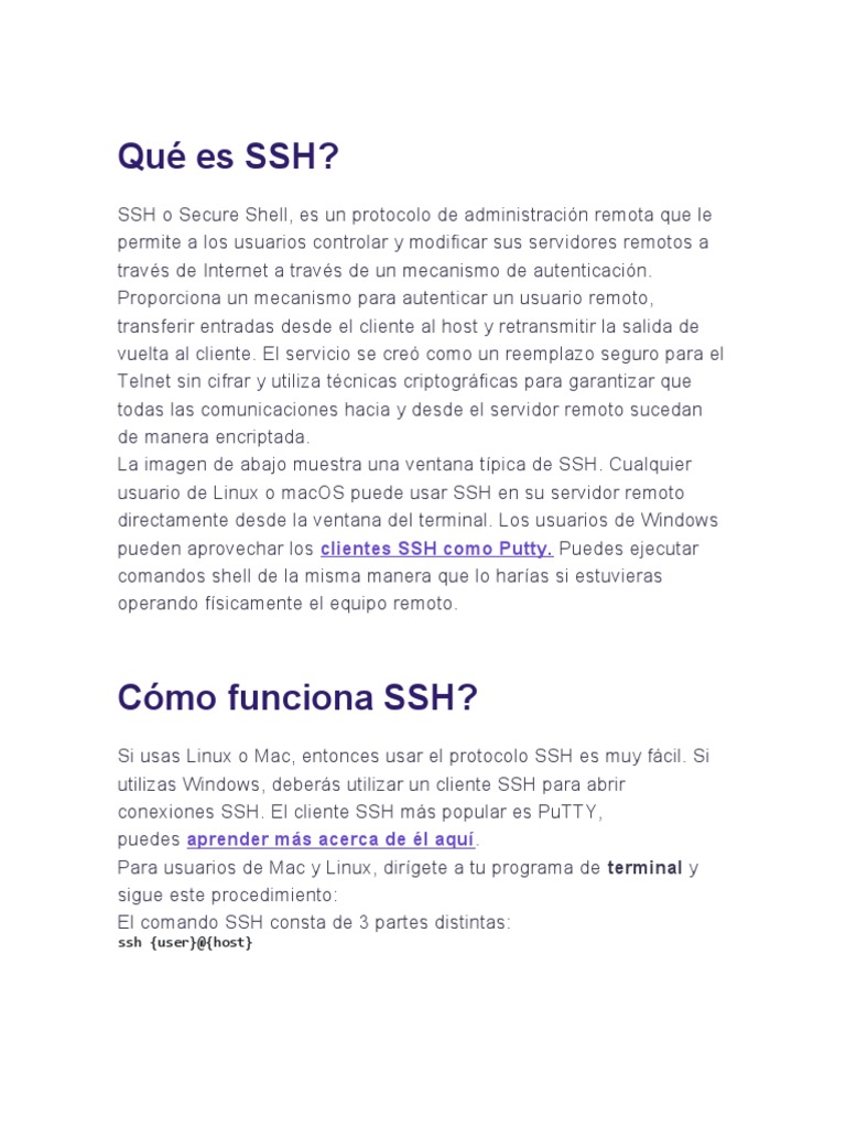 Qué Es SSH | PDF | Cubierta segura | Gestión de tecnología de la información