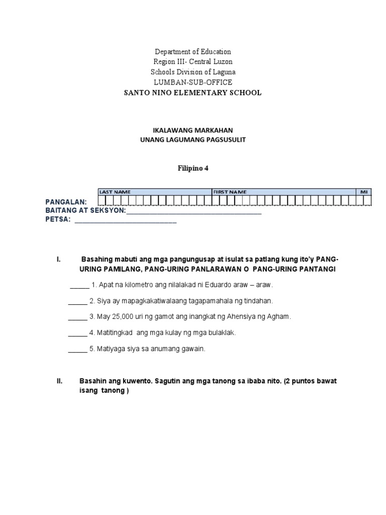 ST - Filipino 4 - Q2 | PDF