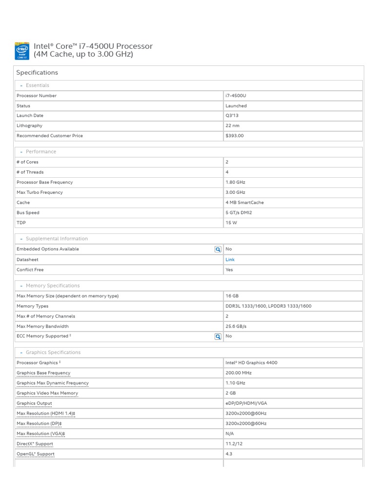 Intel® Core™ I7-4500u - ENG PDF | Download Free PDF | 64 Bit Computing | Microsoft Windows