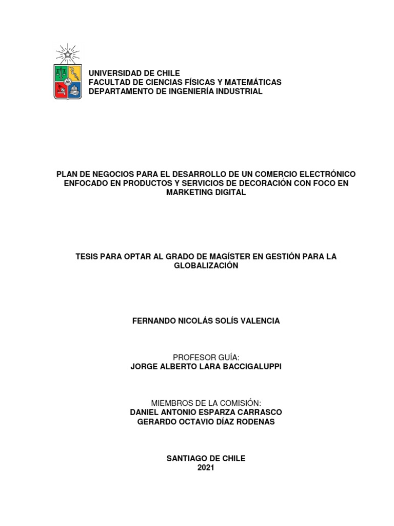 Plan de Negocios para El Desarrollo de Un Comercio Electronico Enfocado en Productos y Servicios ...