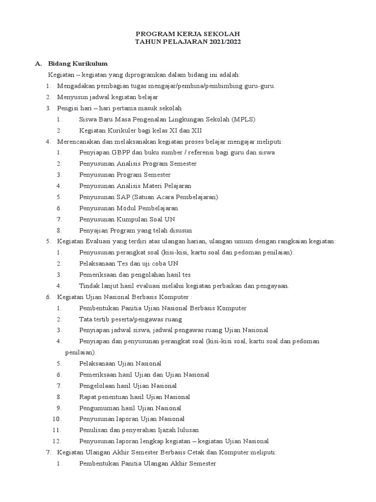 Program Kerja Sekolah | PDF