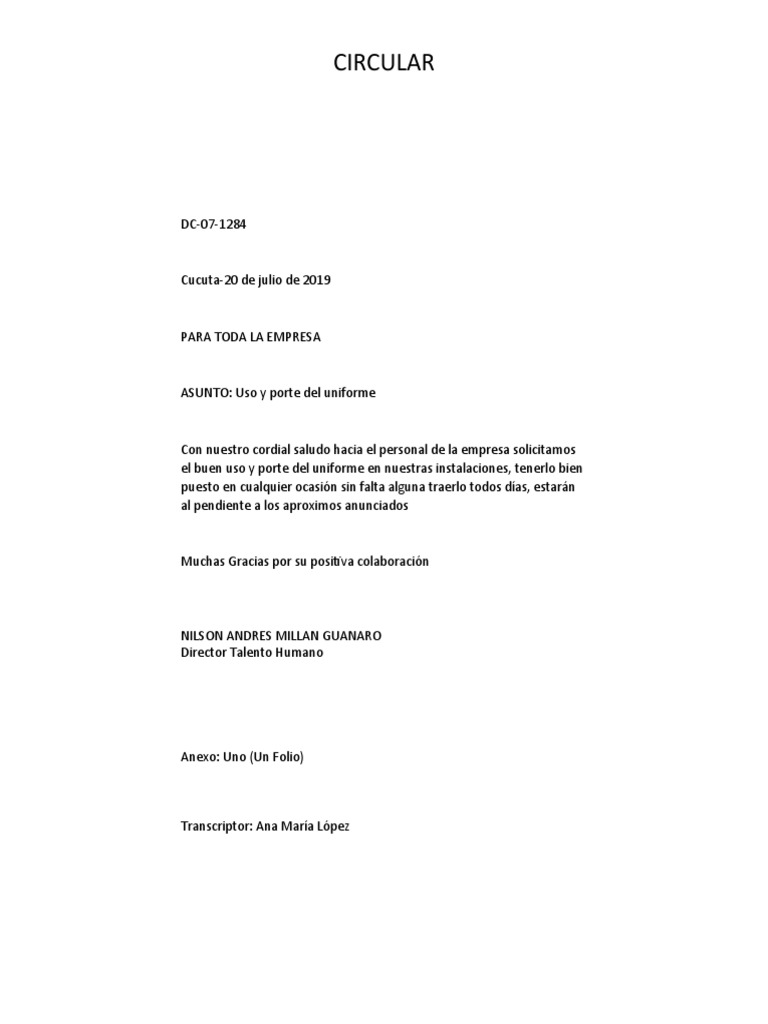 Carta Circular | PDF | Finanzas y dinero