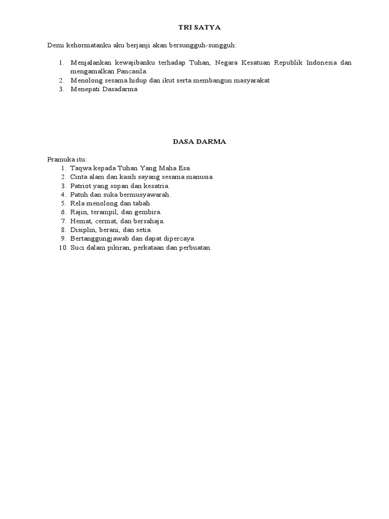 Tri Satya dan Dasa Dharma Pramuka | PDF | Karier & Perkembangan