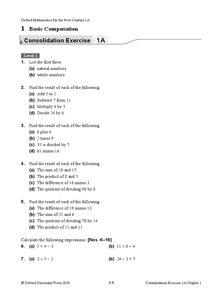 1A Ch01 ConsolidationExercise | PDF | Decimal | Prime Number