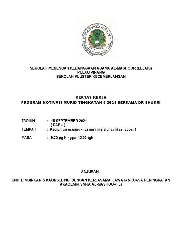 Kertas Kerja Motivasi SPM Bersama DR SHUKRI | PDF