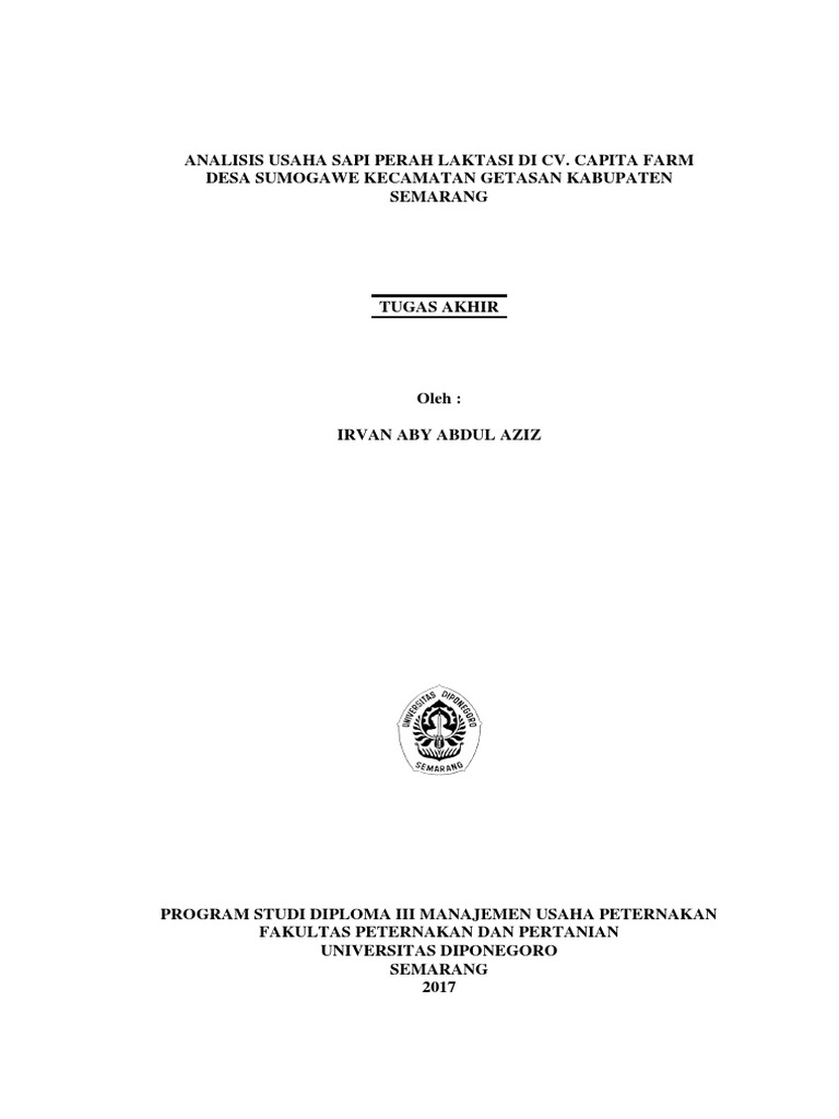 ANALISIS USAHA SAPI PERAH LAKTASI DI CV. CAPITA FARM DESA SUMOGAWE KECAMATAN GETASAN KABUPATEN ...