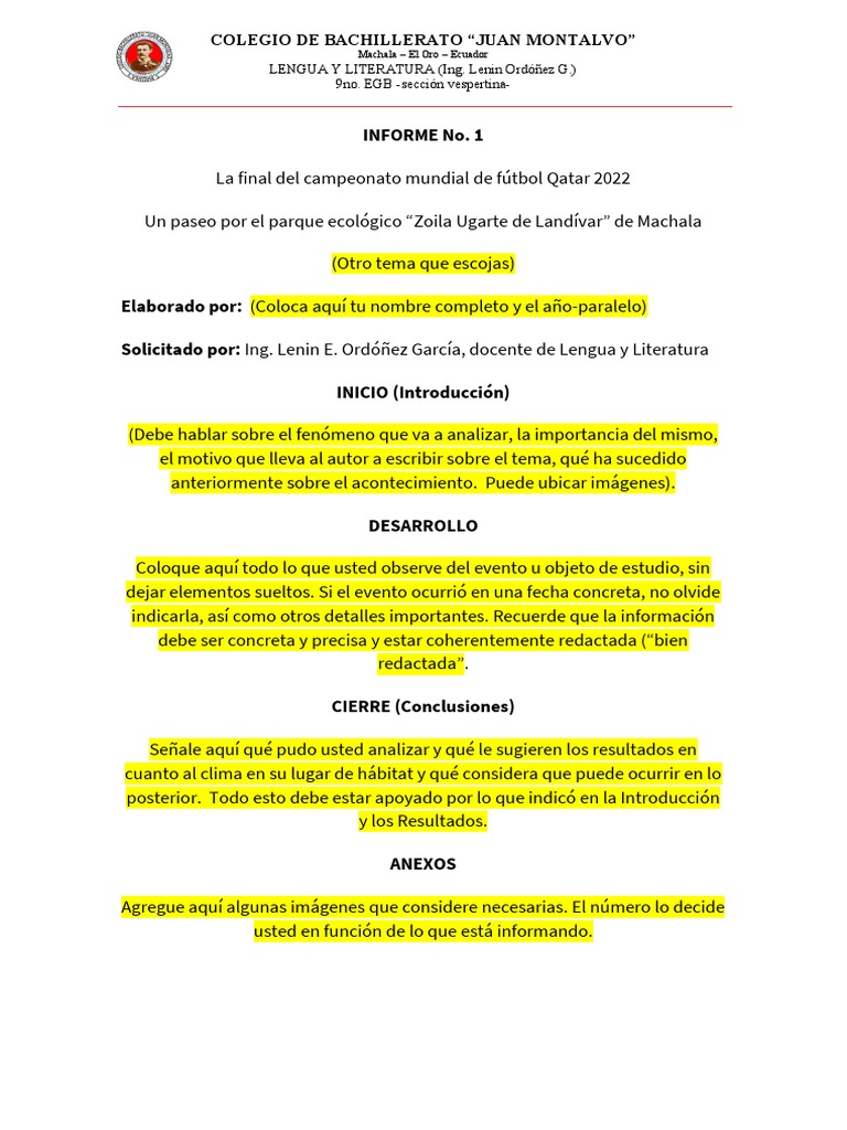 Plantilla para Informe Expositivo Básico | PDF