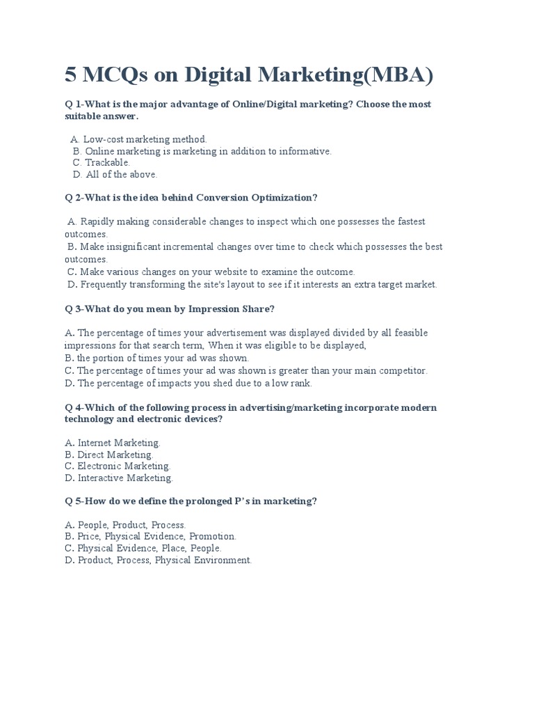5 Mcqs On Digital Marketing (Mba) | PDF | Career & Growth | Computers