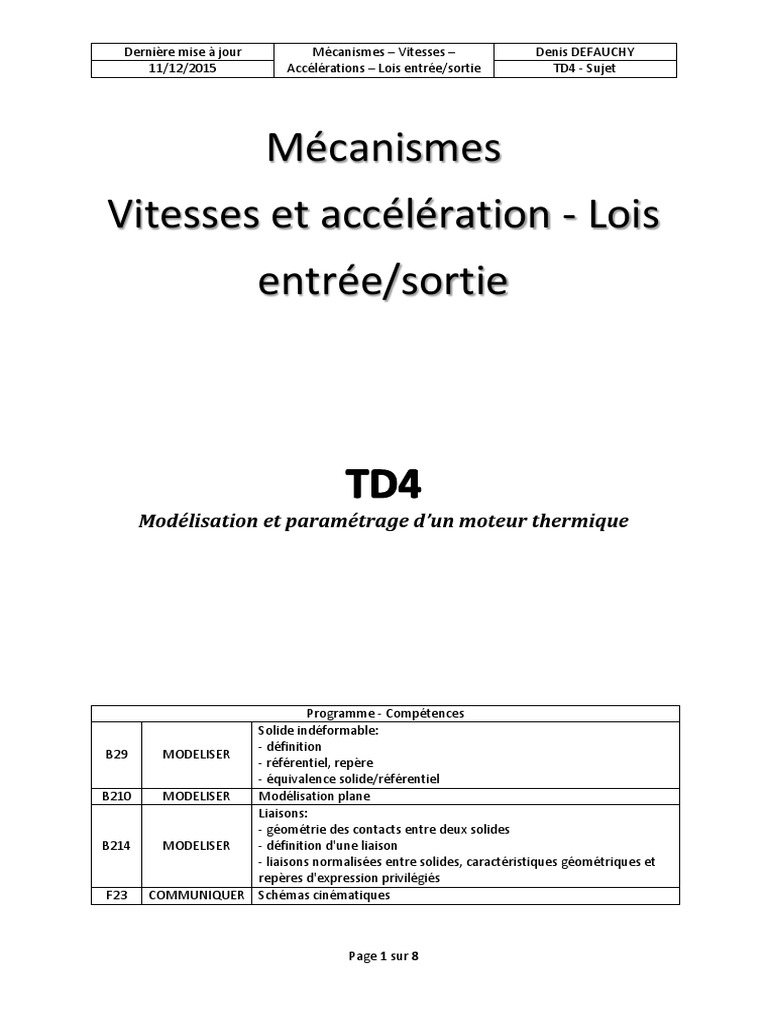 TD Modélisation - Paramétrage PDF | PDF | Piston | Machine