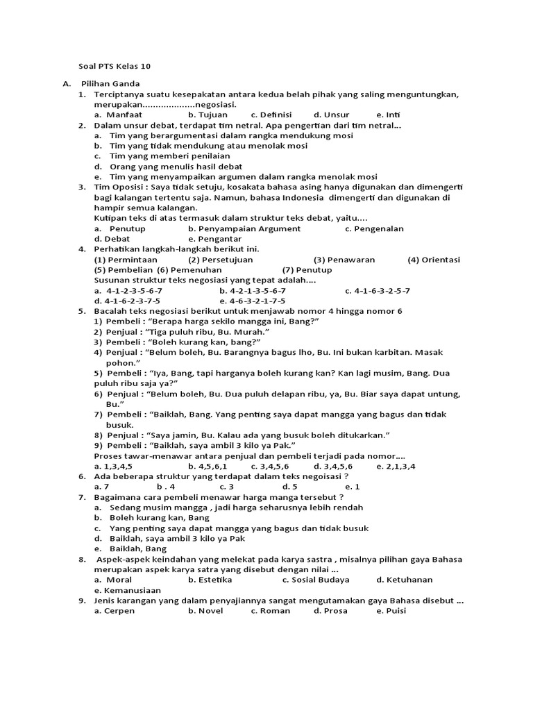 Soal PTS Kelas 10 | PDF