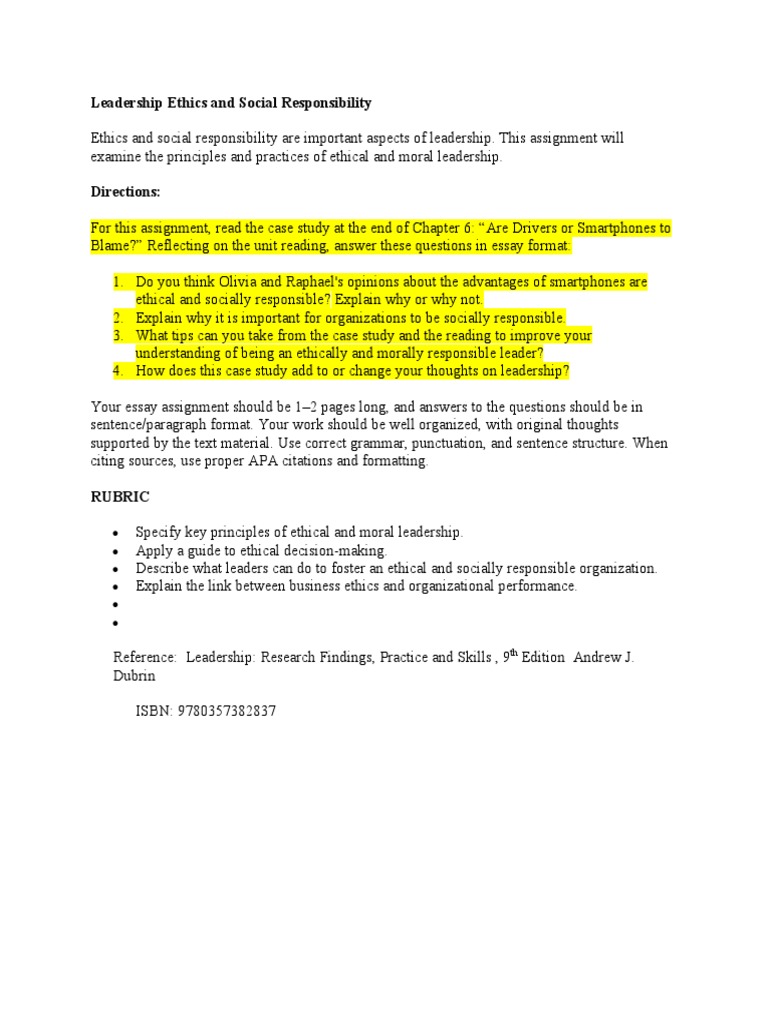 Leadership Ethics and Social Responsibility | PDF