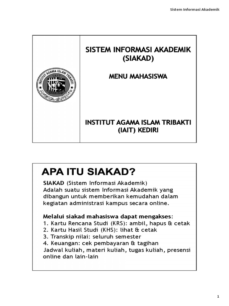 Panduan Siakad IAI Tribakti PDF | PDF