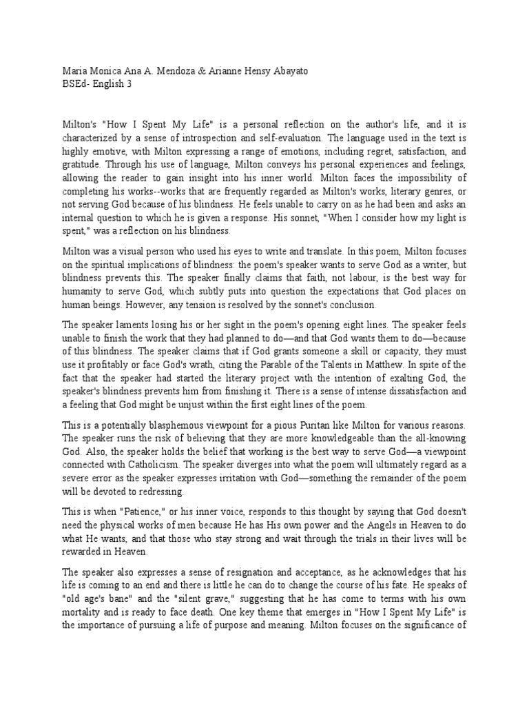 John Milton - MENDOZA&ABATAYO | PDF | John Milton | Visual Impairment