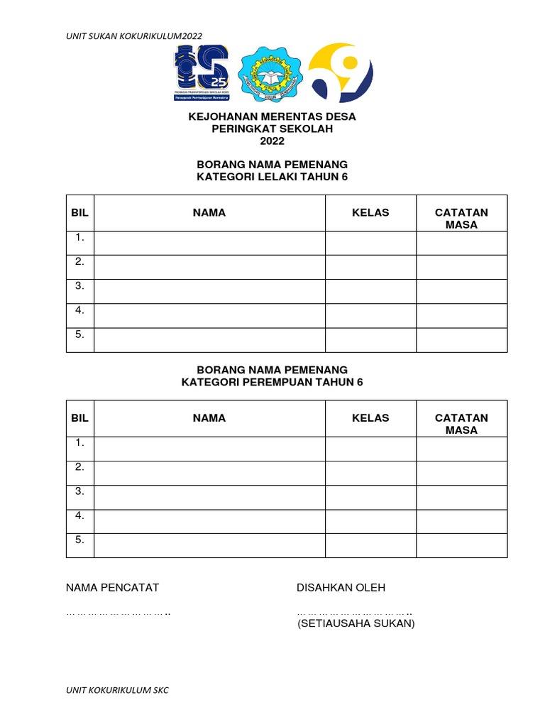 Kejohanan Merentas Desa 2022: Pemenang Sekolah | PDF
