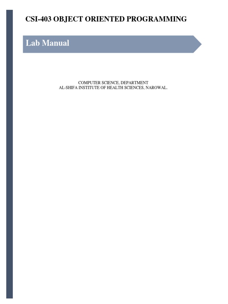 CSI-403 Lab Manual OOP PDF | PDF | Class (Computer Programming ... CSI-403 Lab Manual OOP PDF | PDF | Class (Computer Programming ...