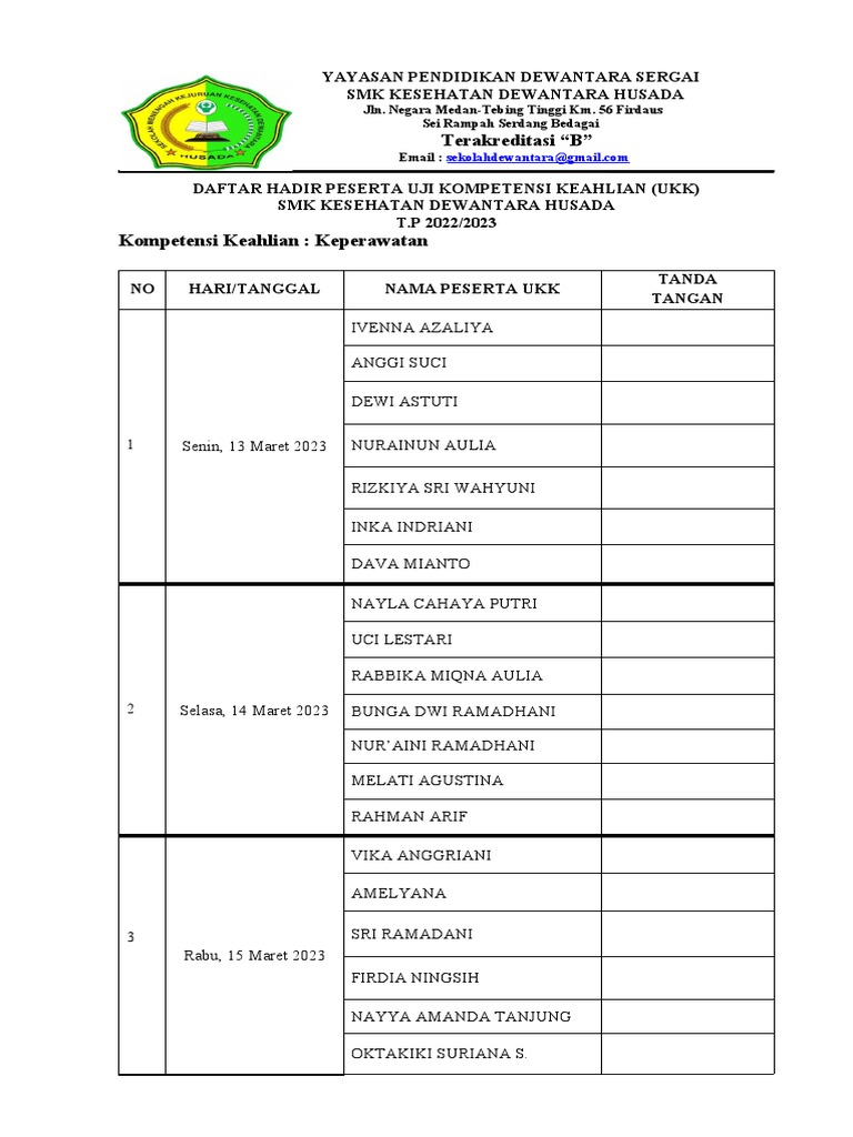 Daftar Hadir UKK 2023 | PDF