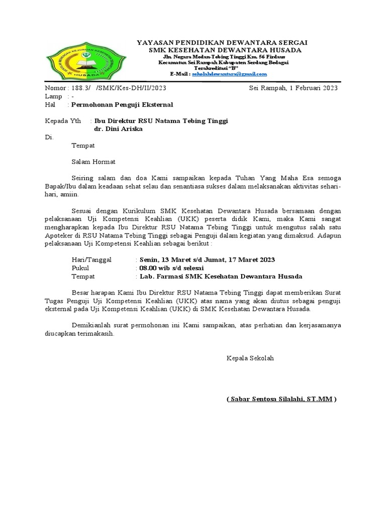 Surat Permohonan Pengawas Eksternal 2023 | PDF