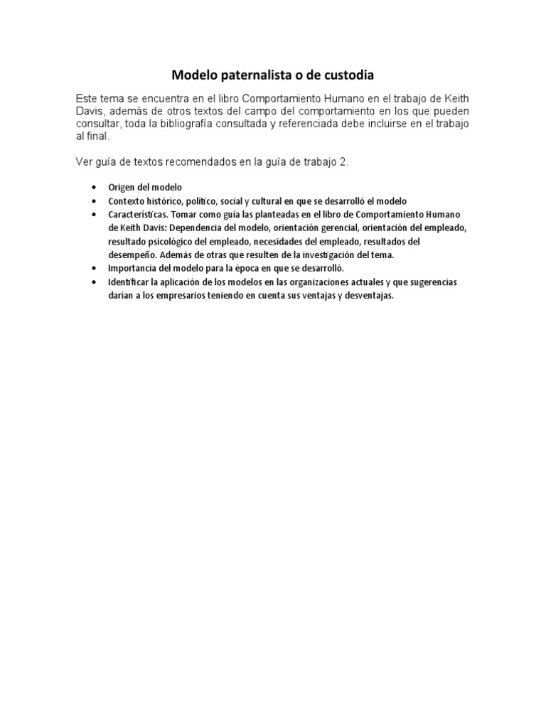 Modelo Paternalista o de Custodia | PDF | Comportamiento | Bienestar