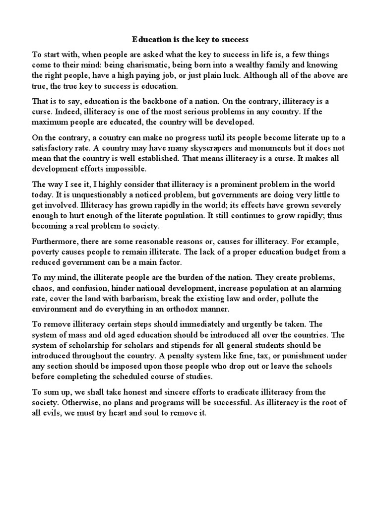 Education Is The Key To Success | PDF | Literacy | Economies
