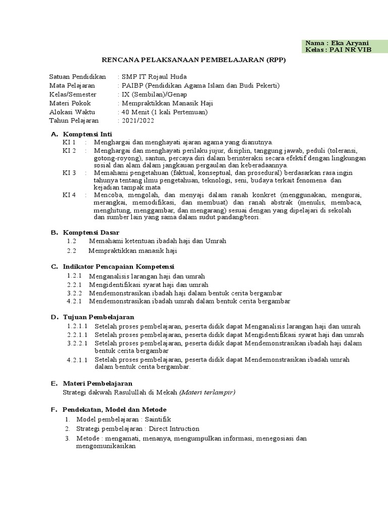 RPP Haji Dan Umrah (Eka) | PDF